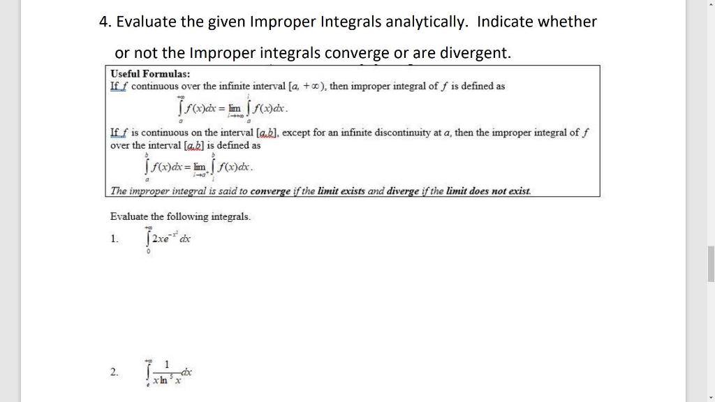 Solved 4. Evaluate the given Improper Integrals | Chegg.com