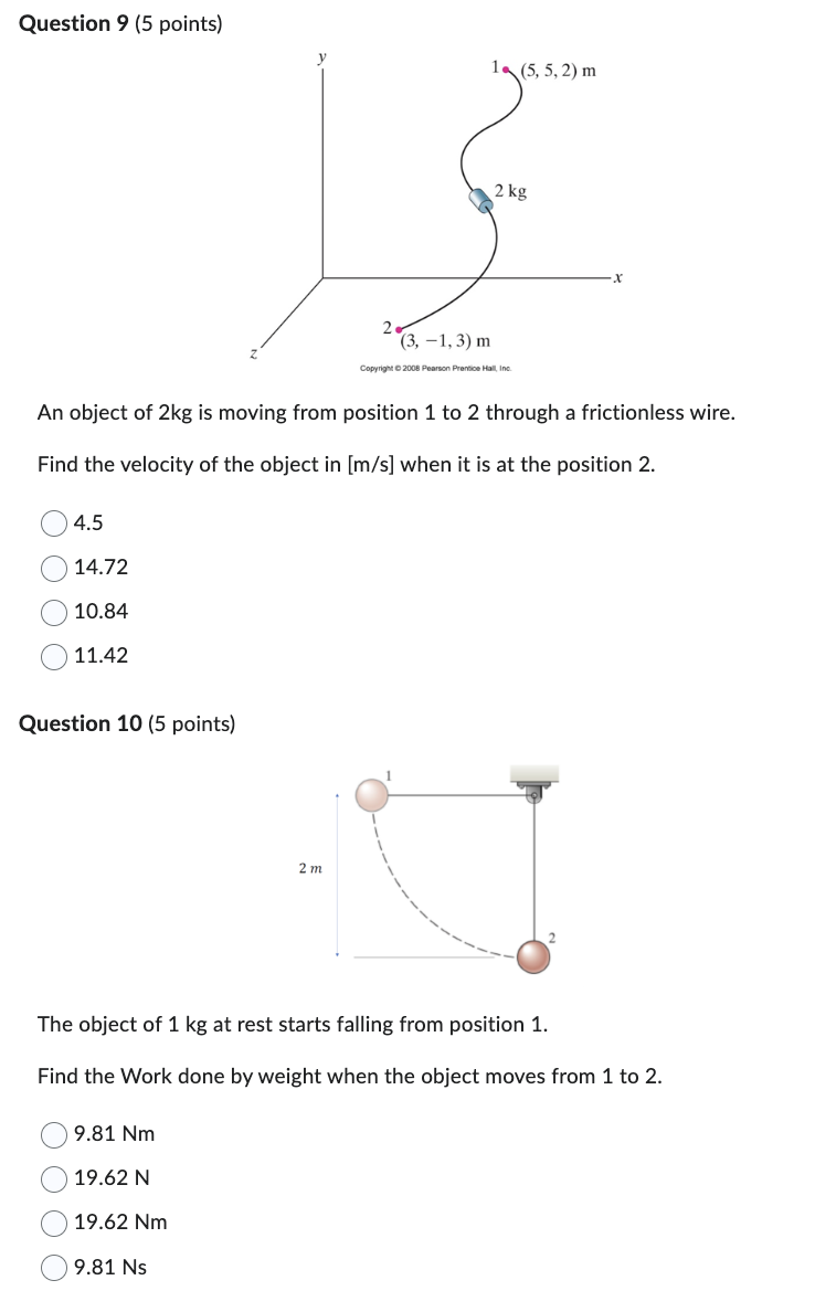 Solved Question 9 (5 points) An object of 2 kg is moving | Chegg.com