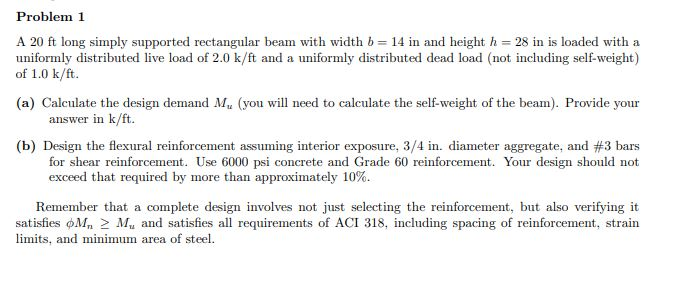 Solved Problem 1 A 20 ft long simply supported rectangular | Chegg.com