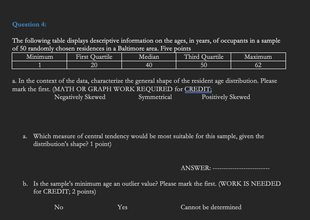 Solved Question 4: The following table displays descriptive | Chegg.com