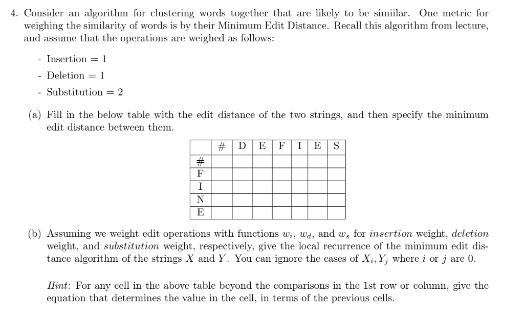 Solved 4. Consider an algorithm for clustering words | Chegg.com