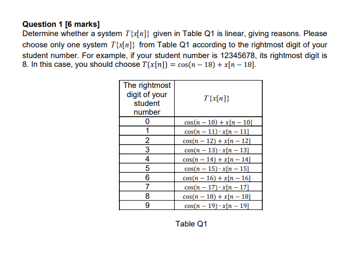 Solved Question 1 [6 marks] Determine whether a system | Chegg.com