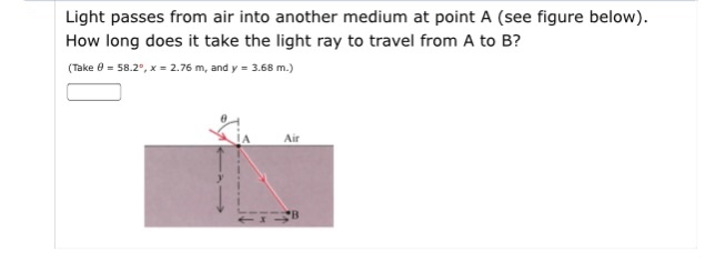 Solved Light passes from air into another medium at point A | Chegg.com