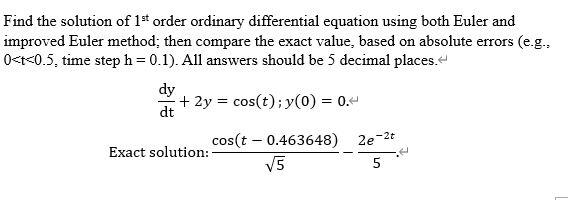Solved Find the solution of 1st order ordinary | Chegg.com