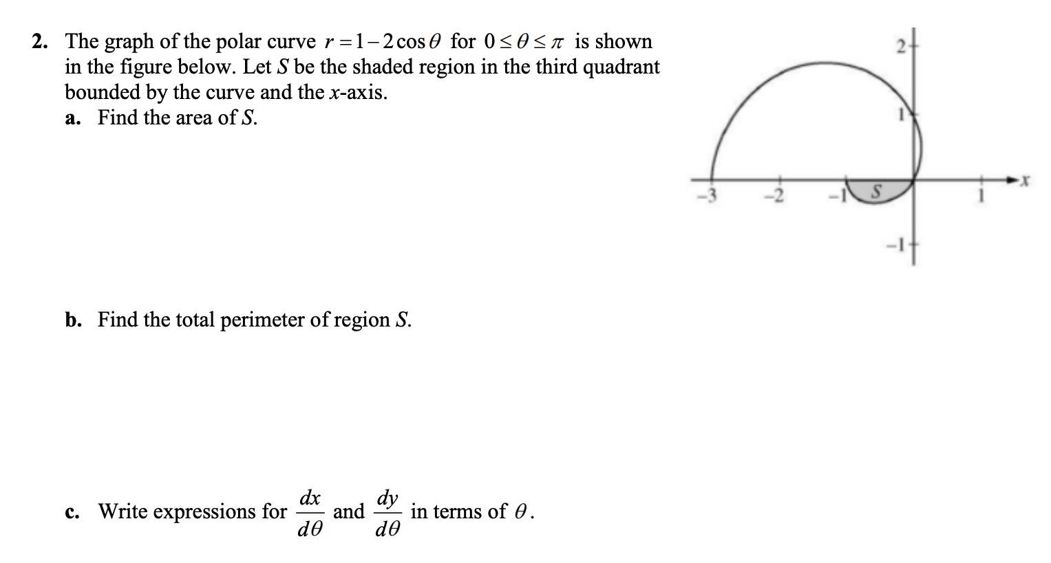 Solved 2. The graph of the polar curve r =1–2 cos 0 for 0 | Chegg.com