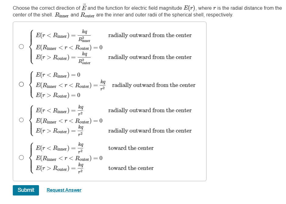 Solved Choose the correct direction of vec(E) ﻿and the | Chegg.com