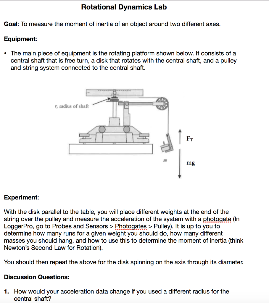 Solved Rotational Dynamics Lab Goal: To measure the moment | Chegg.com