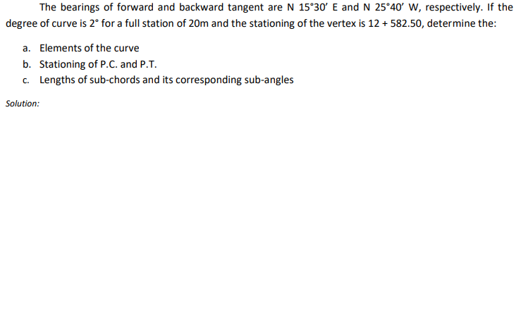 Solved The bearings of forward and backward tangent are | Chegg.com