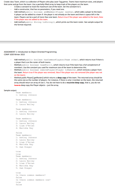 Solved Create class Team, which is a collection of Players | Chegg.com