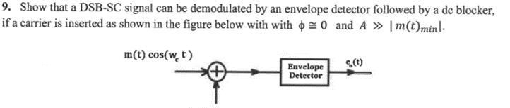 Solved 9. Show that a DSB-SC signal can be demodulated by an | Chegg.com