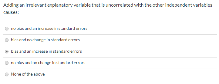 Solved Adding an irrelevant explanatory variable that is | Chegg.com