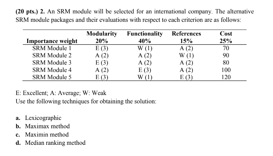 Solved (20 pts.) 2. An SRM module will be selected for an | Chegg.com
