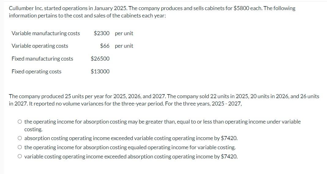 Solved Cullumber Inc. started operations in January 2025. | Chegg.com
