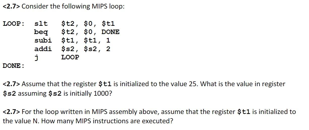 Solved Consider the following MIPS loop: DONE : | Chegg.com