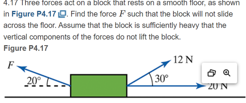 Solved 4.17 ﻿Three forces act on a block that rests on a | Chegg.com
