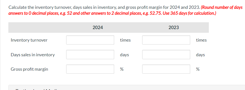 Solved Calculate the inventory turnover, days sales in | Chegg.com