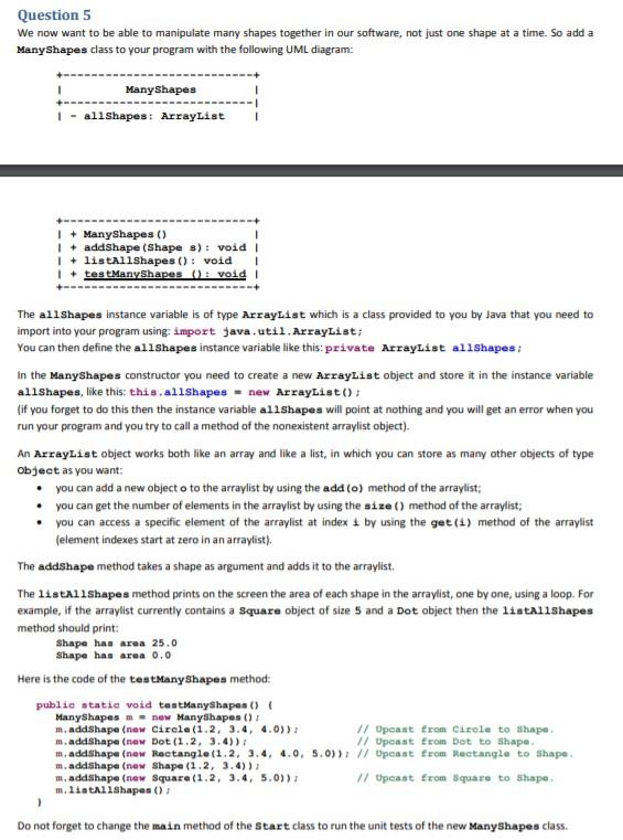 Question 1 Create a Shape class with the following | Chegg.com