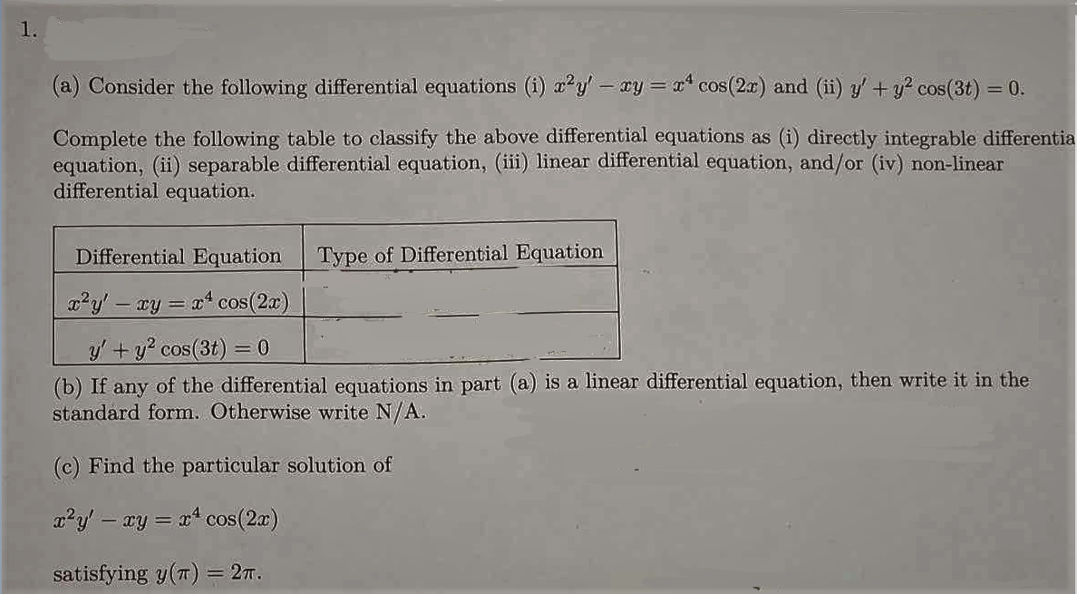 Solved (a) Consider the following differential equations (i) | Chegg.com