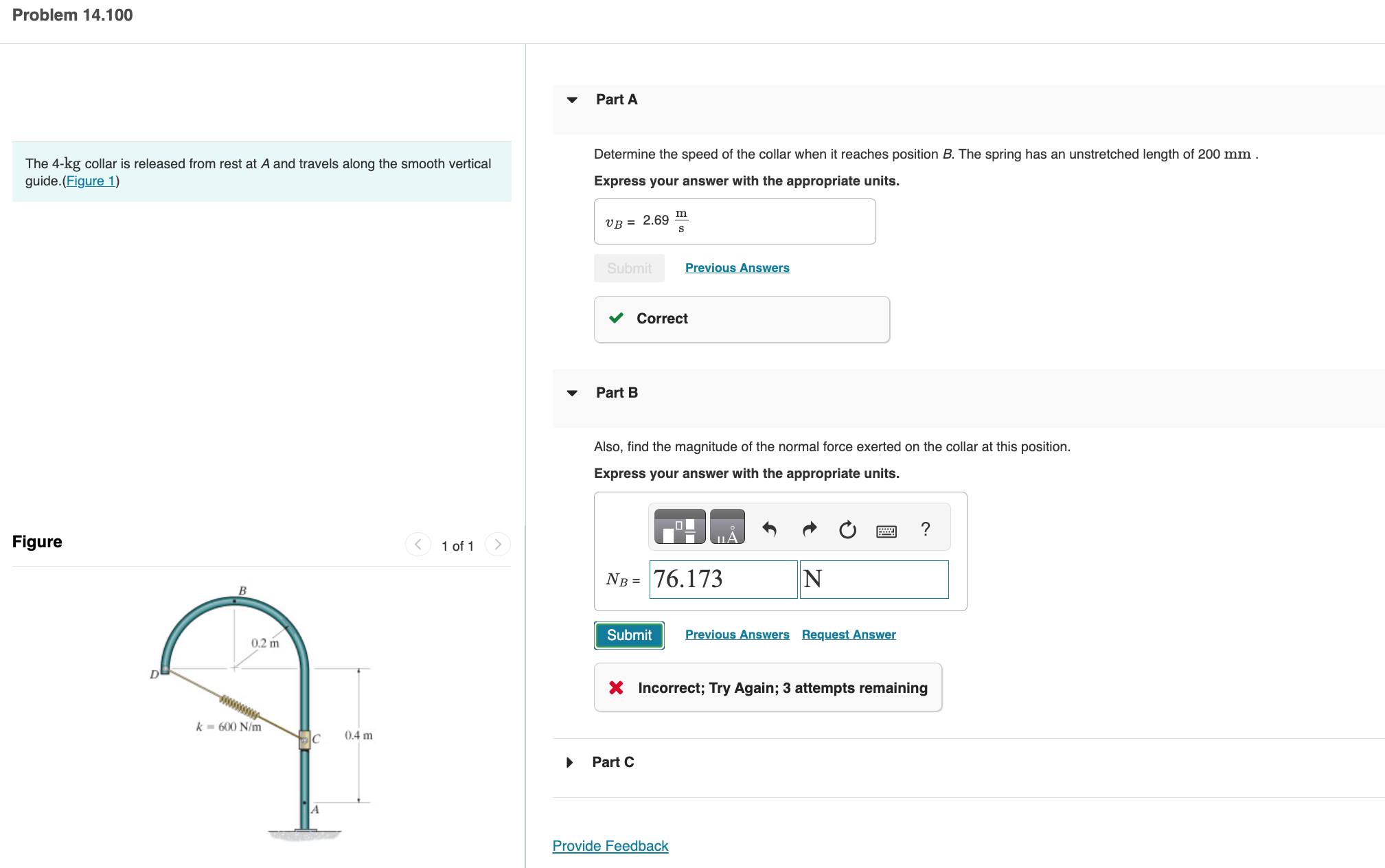 Solved Problem 14.100 The 4-kg collar is released from rest | Chegg.com