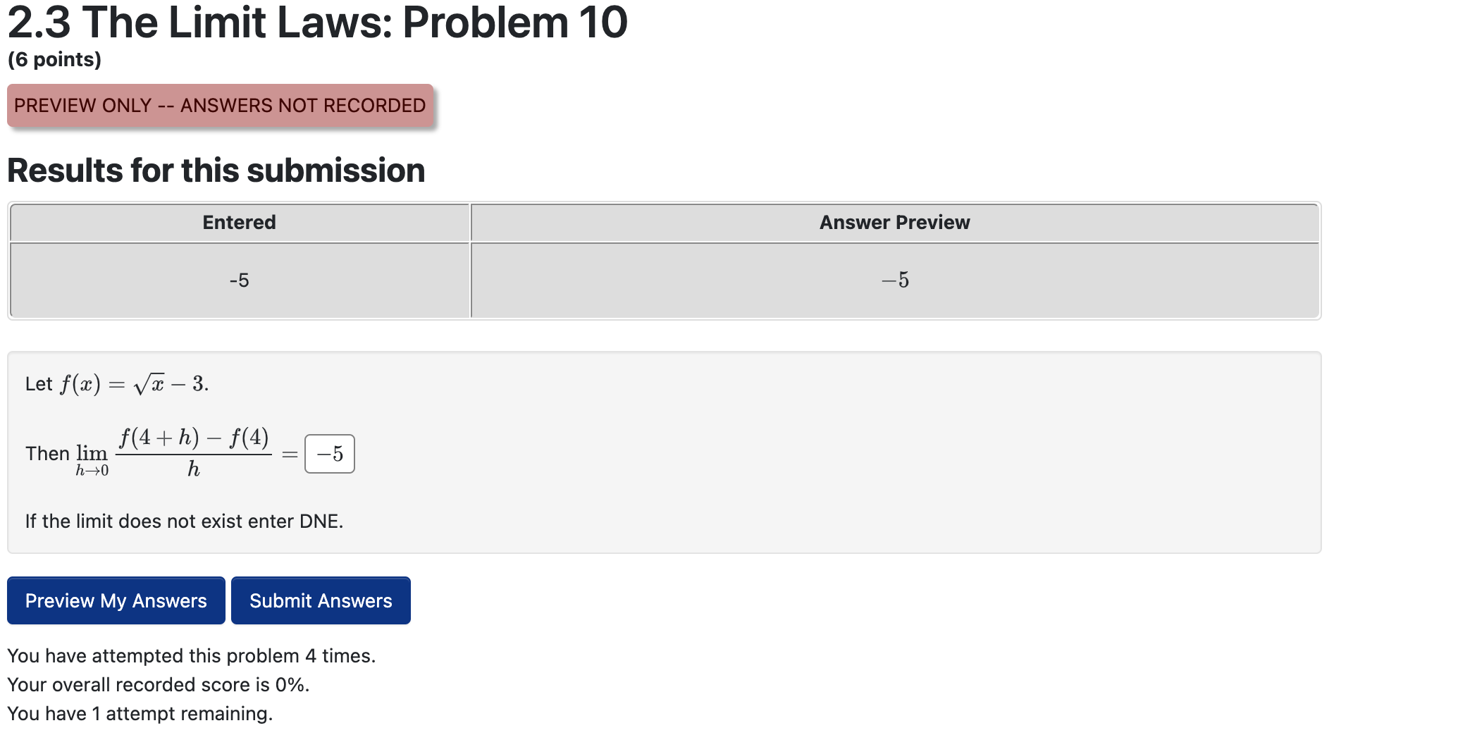 Solved 2.3 The Limit Laws: Problem 10 (6 points) Results for | Chegg.com