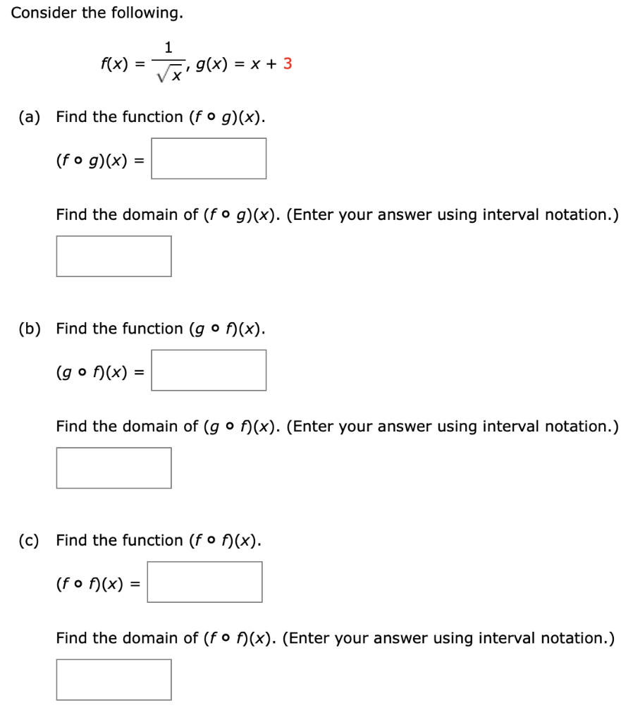 Solved Consider the following. f(x)=x1,g(x)=x+3 (a) Find the | Chegg.com