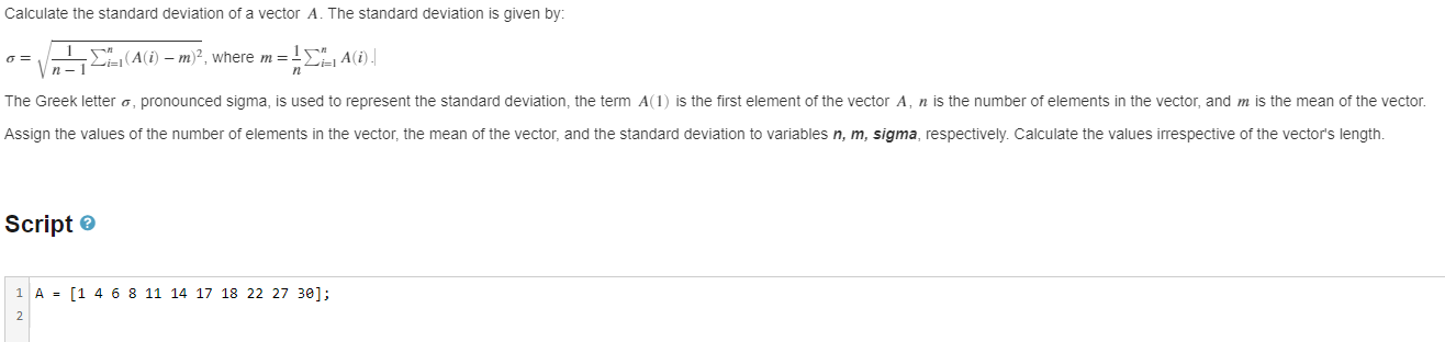 Solved Calculate the standard deviation of a vector A. The | Chegg.com