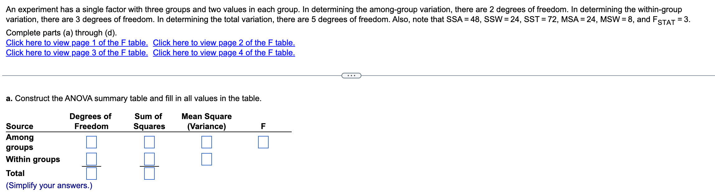 Solved An experiment has a single factor with three groups | Chegg.com