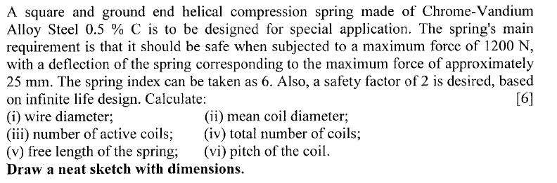 Solved A sqare and ground end helical compression spring | Chegg.com