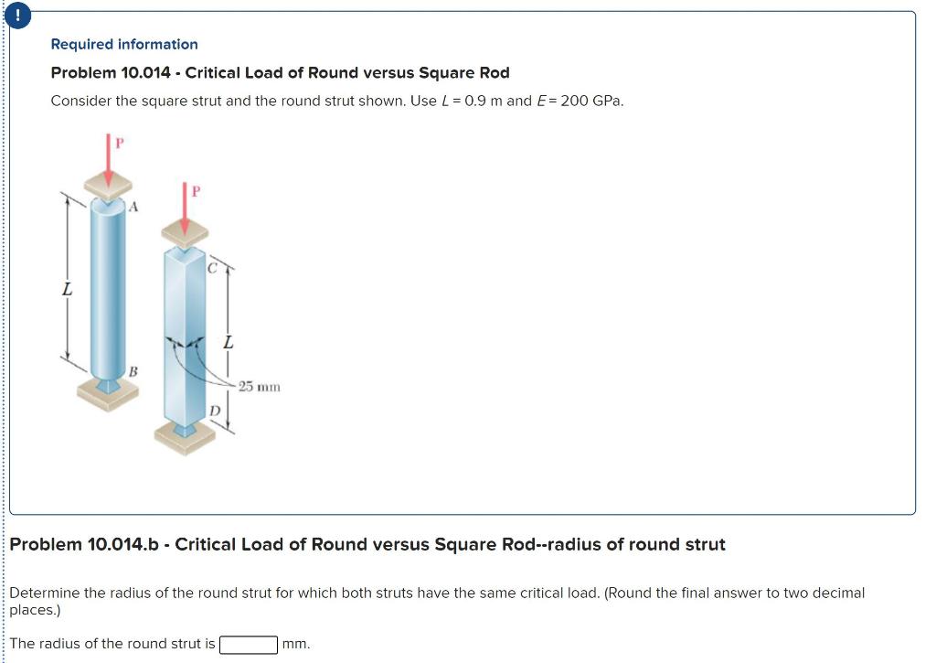 Solved ! Required information Problem 10.014. Critical Load | Chegg.com