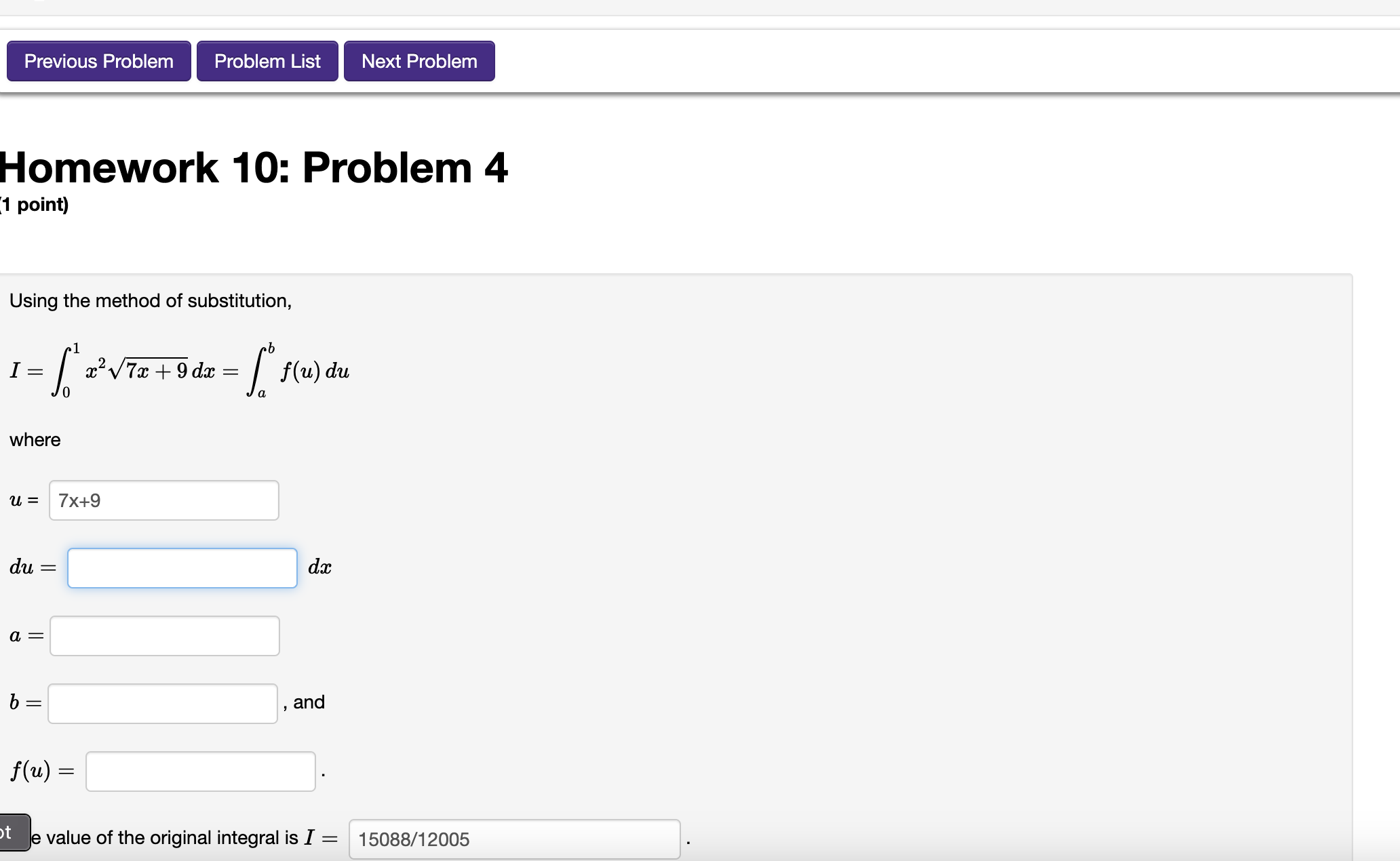 Solved Homework 10: Problem 4 1 point) Using the method of | Chegg.com