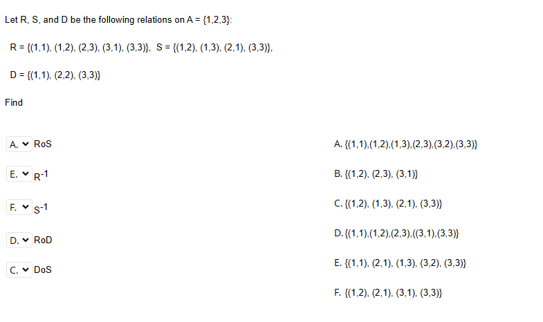 Solved Let R,S, and D be the following relations on | Chegg.com