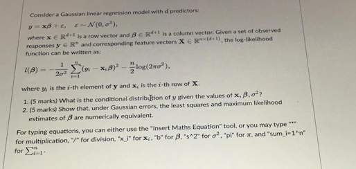 Solved Consider a Gaussian linear regression model with d | Chegg.com
