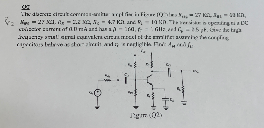 Solved RB2 Bet Q2 The discrete circuit common-emitter | Chegg.com