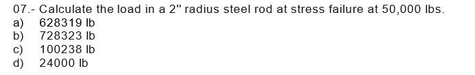 Solved 07.- Calculate the load in a 2 " radius steel rod at | Chegg.com