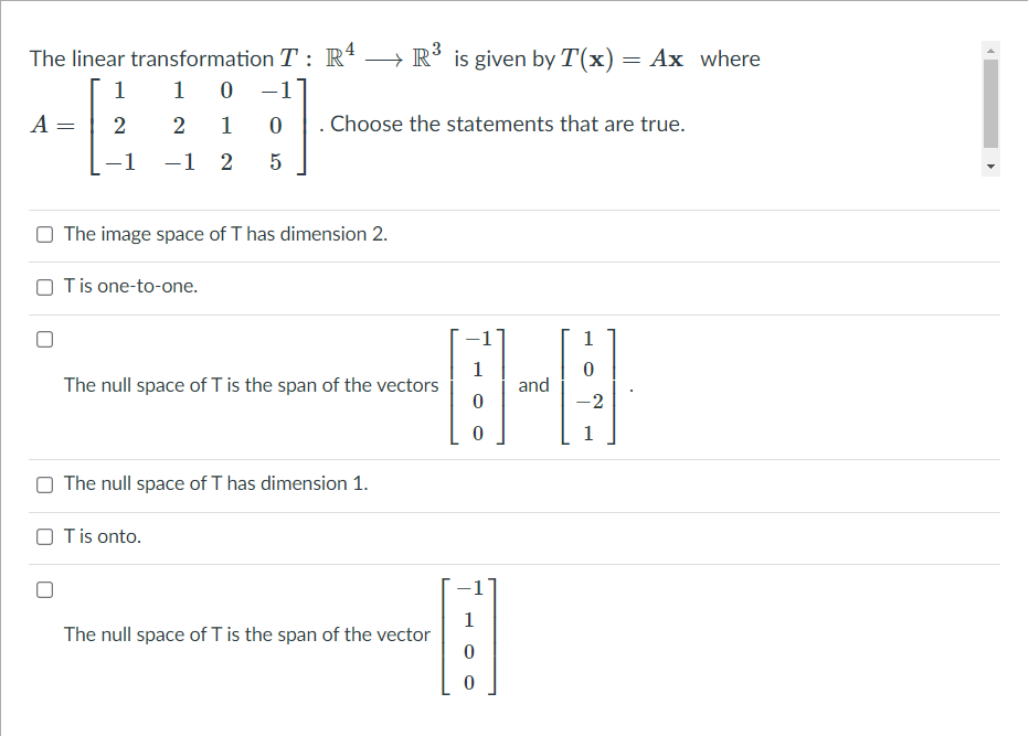 Solved The linear transformation T: R4 + R3 is given by T(x) | Chegg.com