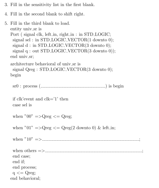 Solved These questions will complete the VHDL to describe | Chegg.com
