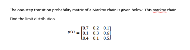 Solved The one-step transition probability matrix of a | Chegg.com