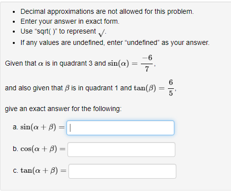 Solved Use a sum or difference formula to compute the exact | Chegg.com