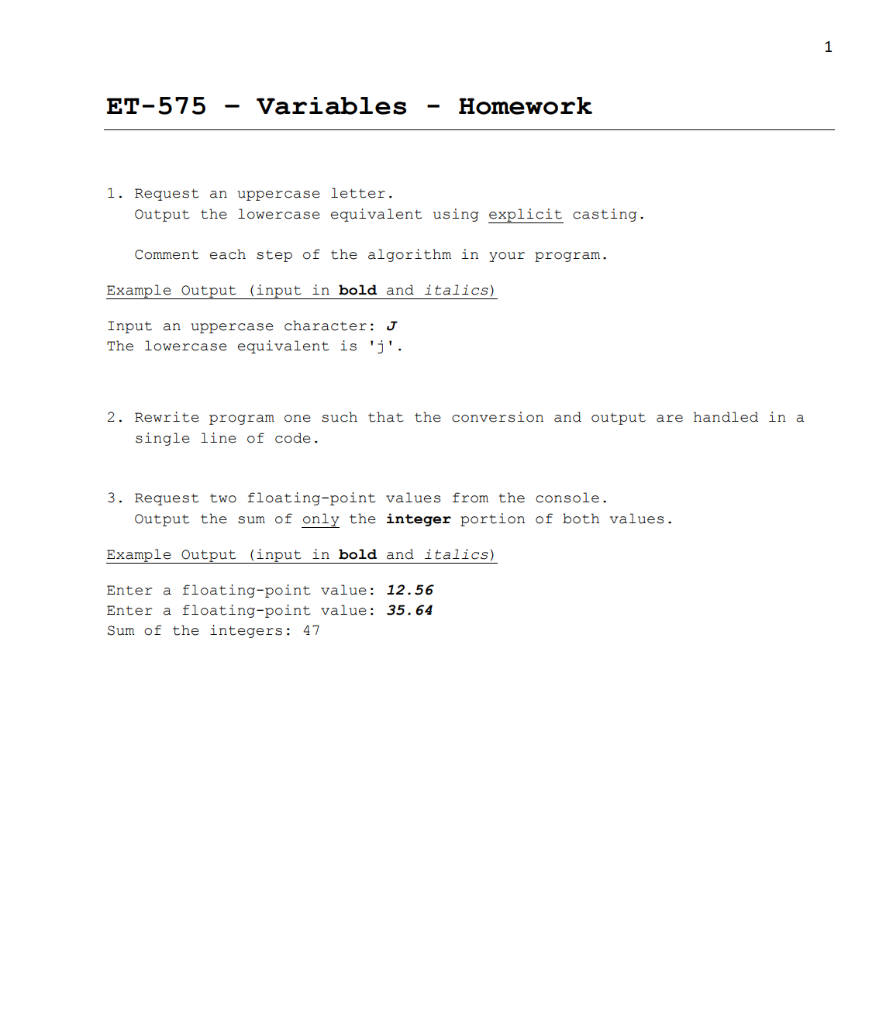 Solved 1. Request an uppercase letter. Output the lowercase | Chegg.com