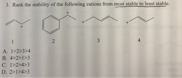 Solved 3. Rank the stability of the following cations from | Chegg.com