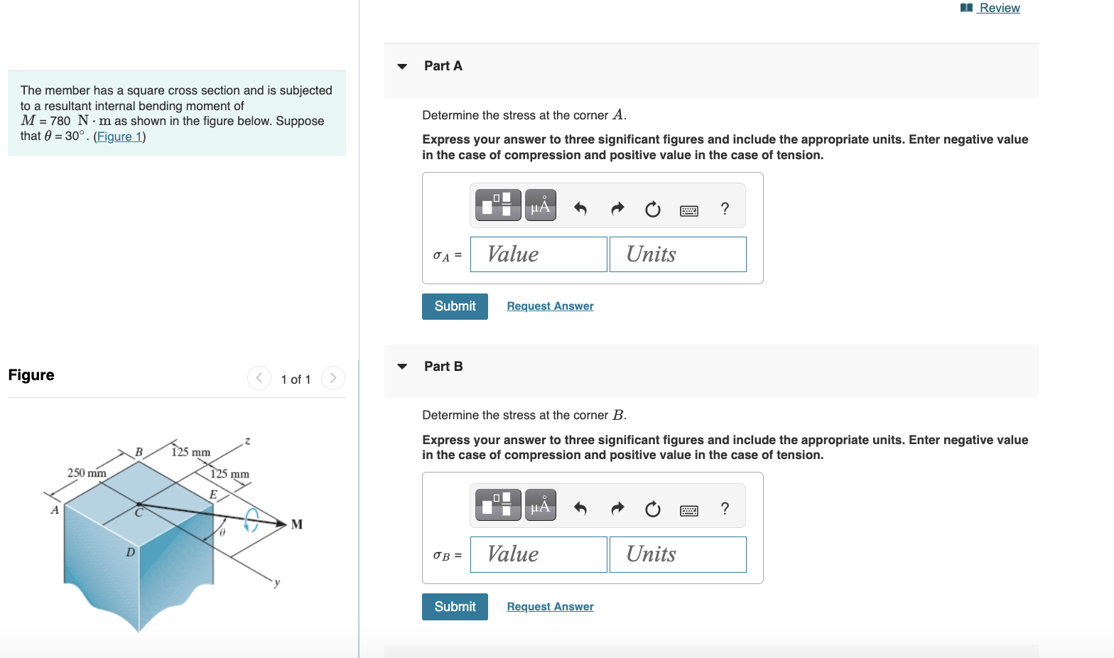Solved Part C Determine the stress at the corner D. Part | Chegg.com