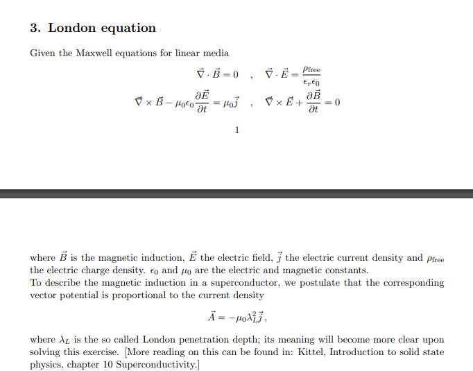 Solved 3. London equation Pfree Given the Maxwell equations | Chegg.com