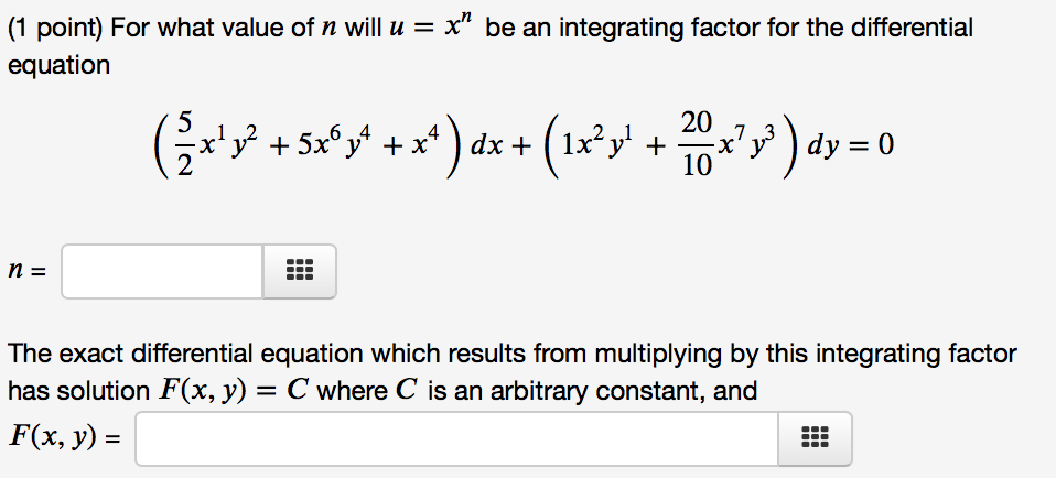 Solved (1 point) For what values of m and n will u = x" ym | Chegg.com
