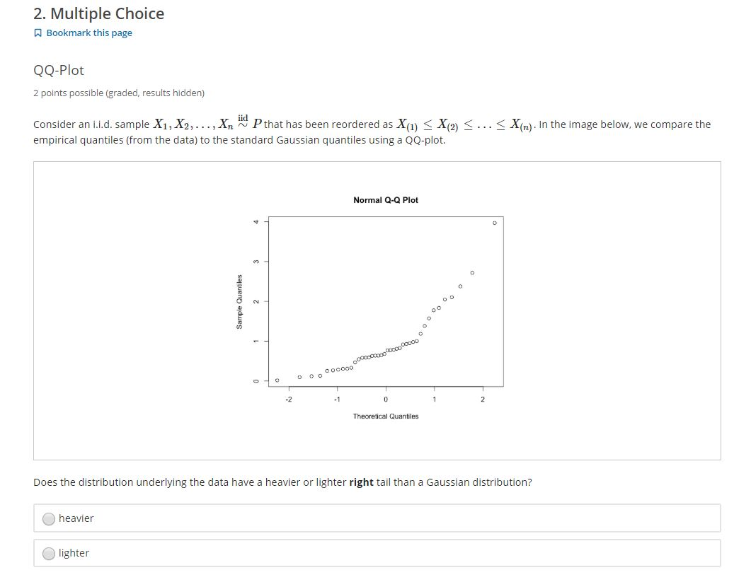 Solved 2 Multiple Choice Bookmark This Page Qq Plot 2 Chegg