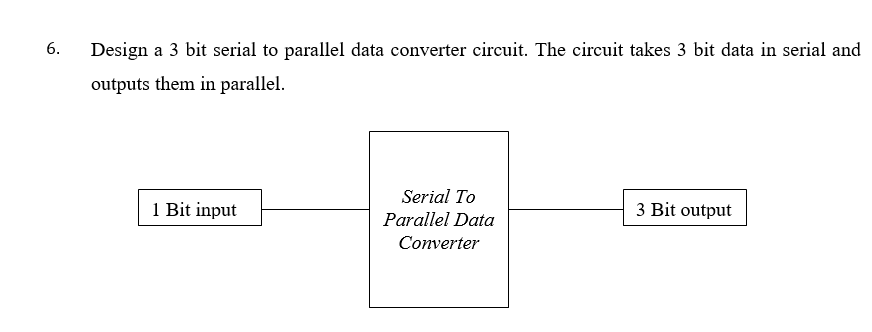 Solved 6. Design a 3 bit serial to parallel data converter | Chegg.com