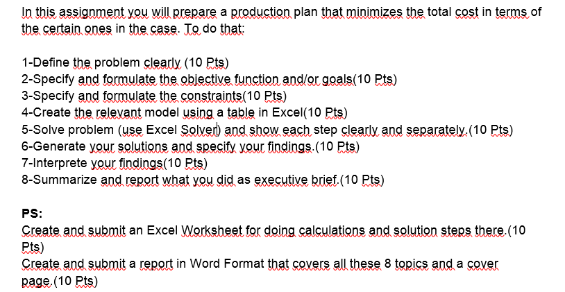 Solved In this assignment you will prepare a production plan | Chegg.com