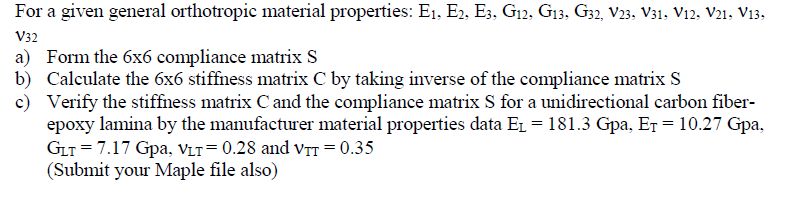For a given general orthotropic material properties: | Chegg.com