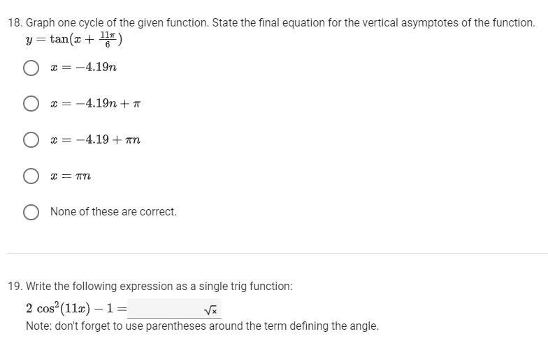 Solved 18. Graph one cycle of the given function. State the | Chegg.com