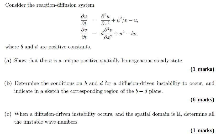 Solved Consider the reaction-diffusion system ди = at av 02u | Chegg.com