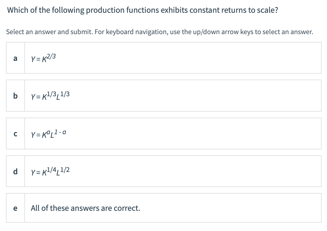 Solved A production function exhibits constant returns to | Chegg.com